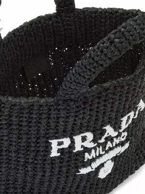 Prada Logo-embroidered Raffia Tote Bag