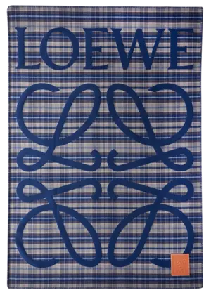 Loewe Logo Check Cashmere Blanket - Navy Blue