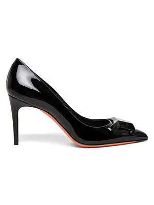 Santoni Women's 85MM Patent Leather Stiletto Pumps - Black  - Black