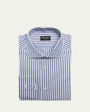 Zegna Men's Trecapi Cotton Stripe Dress Shirt Dk Blustrp