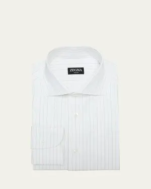 Zegna Men's Trecapi Cotton Stripe Dress Shirt Dk Brwstrp