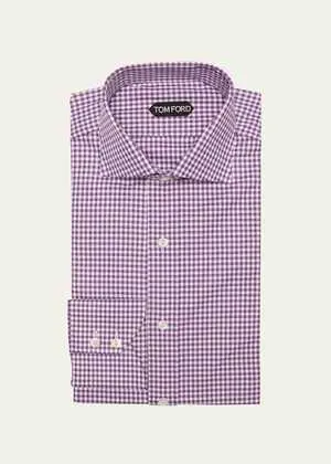 TOM FORD Men's Gingham Twill Dress Shirt - Burgundyw