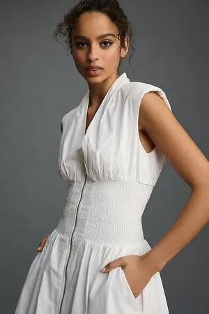 Maeve Tommie Zip-front Midi Dress - White