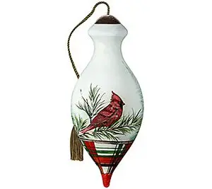 NE'QWA Neqwa Cardinal With Pine Branch And Plaid Ornam Ent - One-color