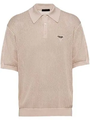 Prada Logo-embroidered Polo Shirt Neutrals