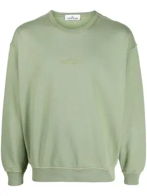 Stone Island Cotton Sweatshirt With Embroidered Logo - Green