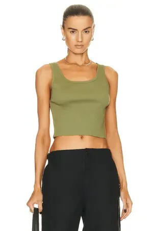 Eterne Cropped Scoop Neck Tank Top Olive