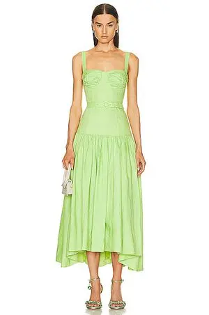 NICHOLAS Drenica Drop Waist Corset Midi Dress In Green
