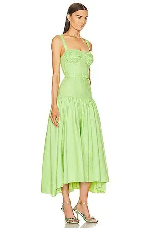 NICHOLAS Drenica Drop Waist Corset Midi Dress In Green