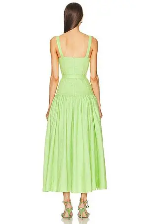 NICHOLAS Drenica Drop Waist Corset Midi Dress In Green