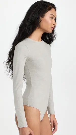 Ambitionist Long Sleeve Thong Bodysuit - Grey