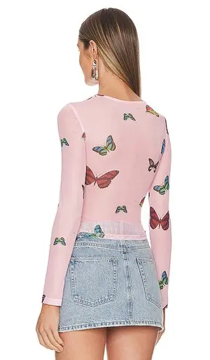 Superdown Butterfly Mesh Long Sleeve Top
