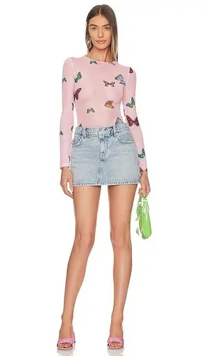 Superdown Butterfly Mesh Long Sleeve Top