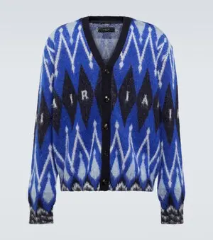 Amiri Argyle Alpaca And Mohair-blend Cardigan - Blue
