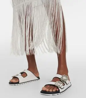 ROGER VIVIER Slidy Viv’ Bouclé Sandals - White