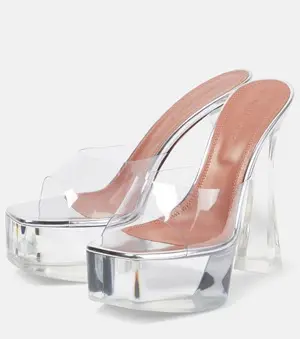 Amina Muaddi Dalida Glass Platform Mules - White