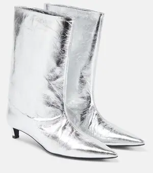 JIL SANDER Metallic Leather Ankle Boots - Silver