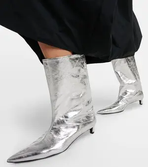 JIL SANDER Metallic Leather Ankle Boots - Silver