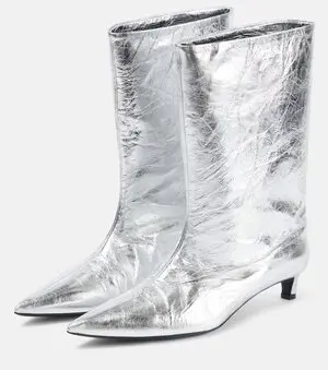 JIL SANDER Metallic Leather Ankle Boots - Silver