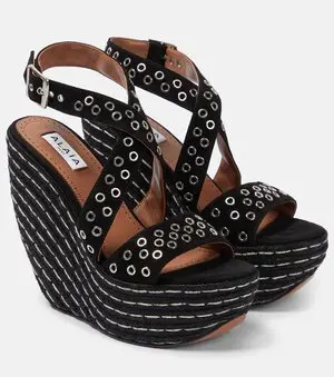 Alaïa Embellished Suede Wedge Sandals