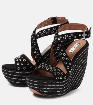 Alaïa Embellished Suede Wedge Sandals
