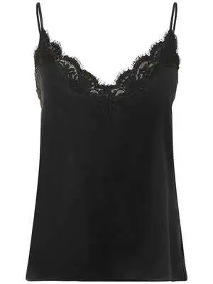Co Lace & Silk Satin Camisole Top - Black