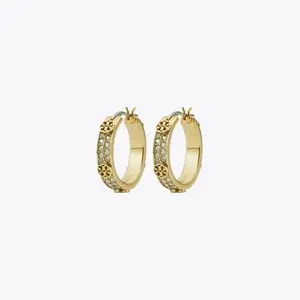 Tory Burch Icon Pavé Hoop Earrings - Tory Gold/crystal