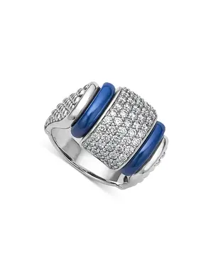 Lagos Diamond And Ceramic Sterling Silver Statement Ring - Blue/silver