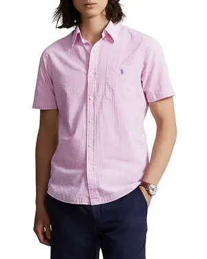 Polo Ralph Lauren Classic Fit Prepster Seersucker Short Sleeve Shirt Rose/white