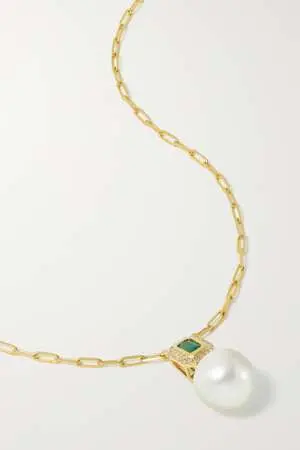 Shay 18-karat Pearl, Emerald, And Diamond Necklace