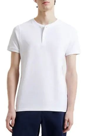 French Connection Micro Piqué Short Sleeve Henley - White