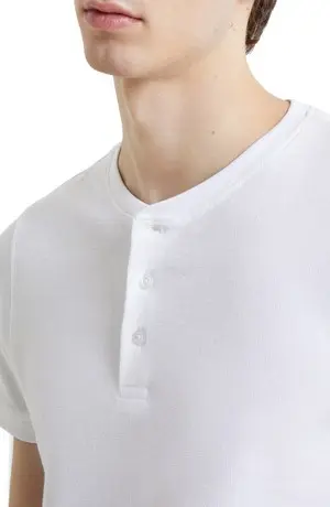 French Connection Micro Piqué Short Sleeve Henley - White