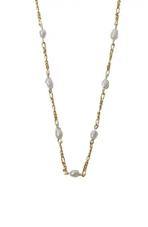 Argento Vivo Freshwater Pearl Station Necklace - Gold