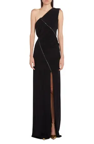 TOM FORD Zip Detail One Shoulder Jersey Gown