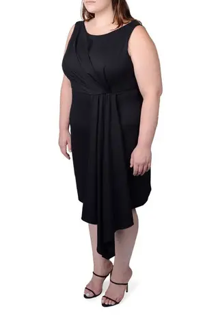 MAYES NYC Adele Draped Asymmetric Sheath Dress - Black