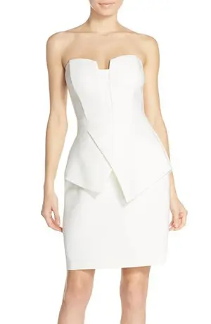 Adelyn Rae Strapless Peplum Sheath Dress - Off White