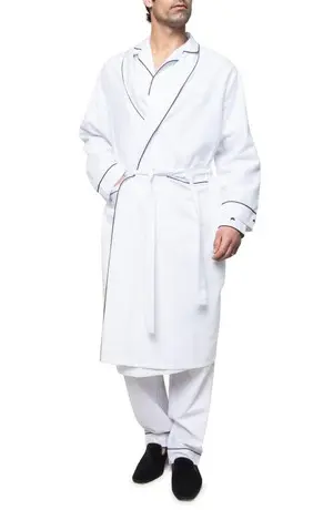 PETITE PLUME Cotton Flannel Robe - White
