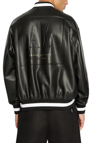 Armani Exchange Faux Leather Varsity Jacket In Black - 30% Off