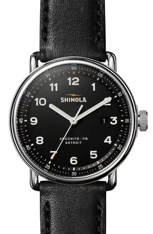 Shinola The Canfield Leather Strap Watch - Black/ Silver