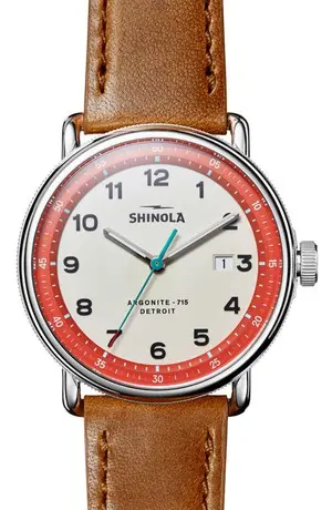 Shinola Shinola The Canfield Leather Strap Watch Cool Gray