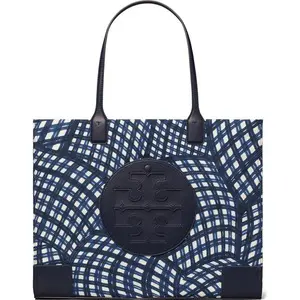 Tory Burch Ella Print Tote - Navy Warped Gingham