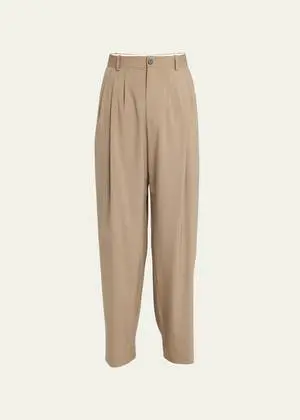 THE ROW Men's Rufus Triple-Pleat Relaxed Pants - Toffee
