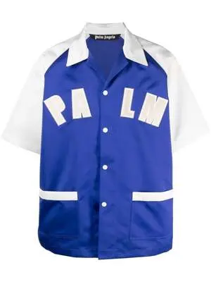 Palm Angels Logo-embroidered Bowling Shirt - Blue White