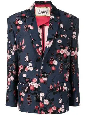 Dsquared2 Floral Jacquard Single-breasted Blazer - Blue