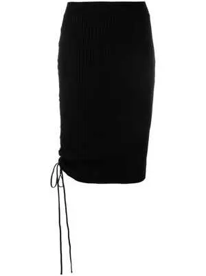 Off-White Drawstring Midi Skirt - Black