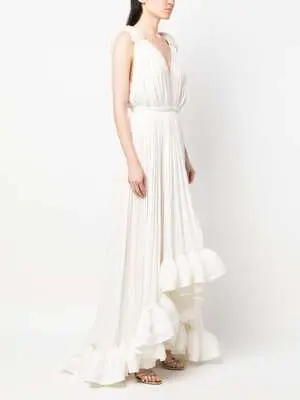 LANVIN Sleeveless Ruffle-hem Dress - White