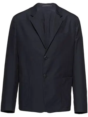 Prada Triangle Logo Cotton Blazer - Blue