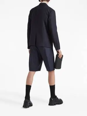 Prada Triangle Logo Cotton Blazer - Blue