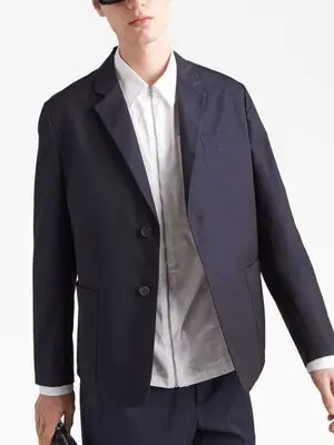 Prada Triangle Logo Cotton Blazer - Blue