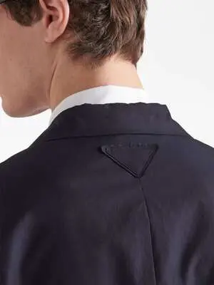 Prada Triangle Logo Cotton Blazer - Blue